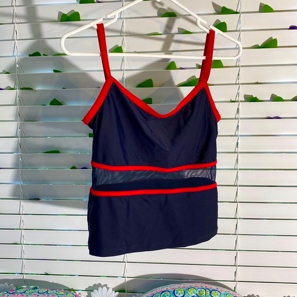 Speedo | Swim | Speedo Navy Blue Red Swim Top With Shelf Bra Sheer ...
